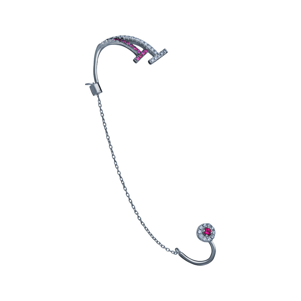 Серьги каффы, серебро, 925 проба, фианит