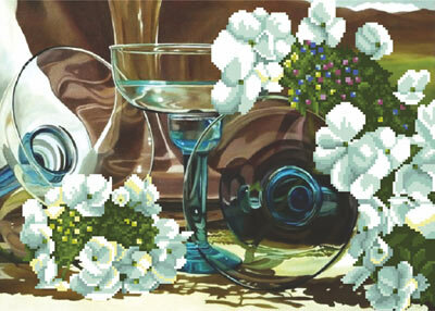 М. П. Студия Канва для вышивания бисером №3 50×40 см Г-038 Бокалы в белых цветах