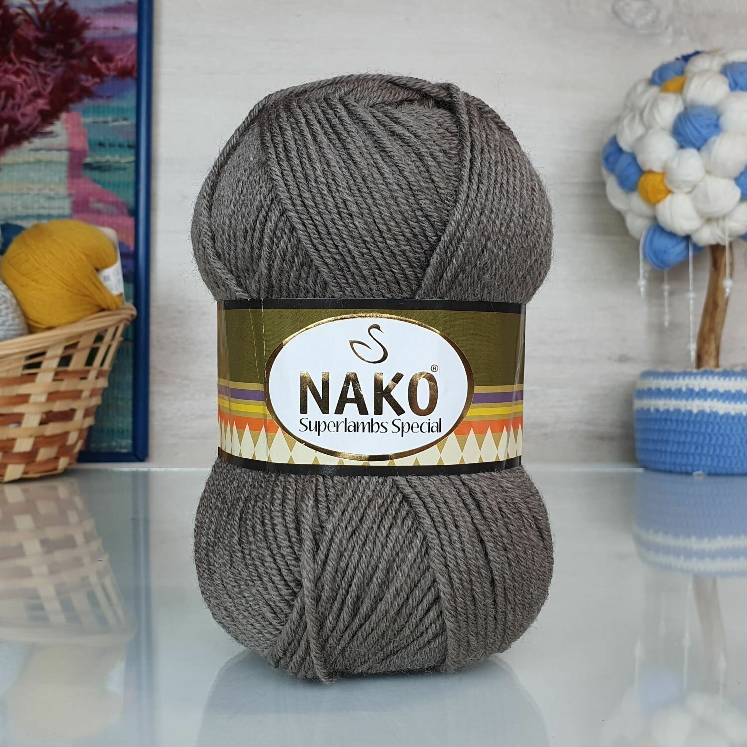 Пряжа NAKO Superlambs Special, тём. серо-бежевый - 5225, 49% шерсть, 51% премиум акрил, 5 мотков, 100 г, 200 м.