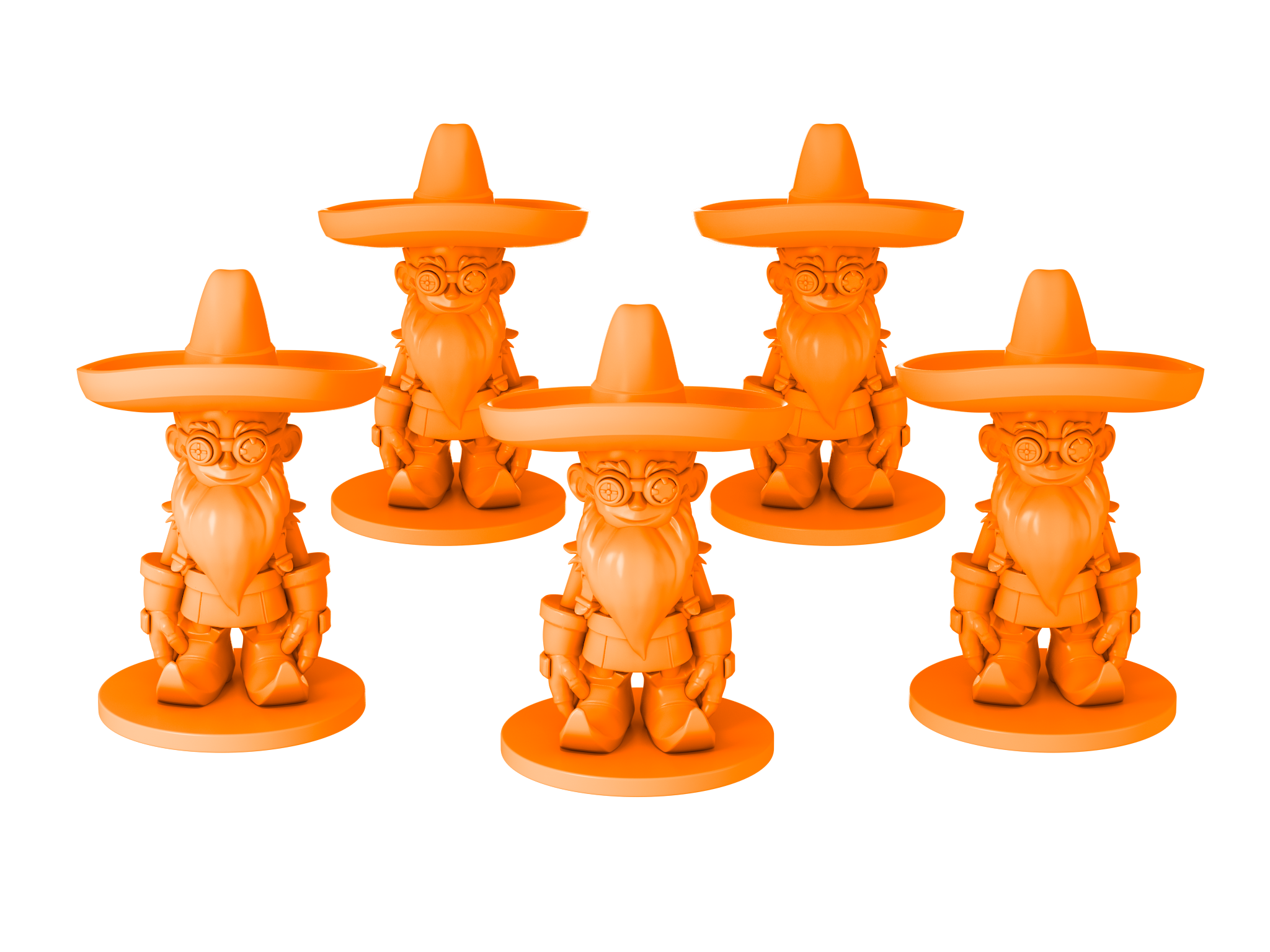 Набор 5 оранжевых гномов в ковбойских шляпах и очках, на 1 игрока