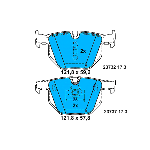 ATE 13.0460-7174.2 (34212339276 / 34212339277 / 34212339279) 13.0460-7174.2 381 60 колодки дисковые з.\ BMW (БМВ) e60 2.0i-4.5i / 3.0d