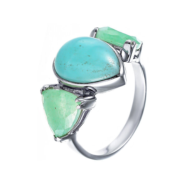 Кольцо, серебро, 925 проба, амазонит, авантюрин