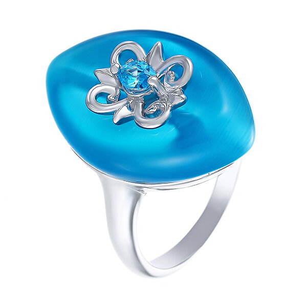 Кольцо, серебро, 925 проба, кошачий глаз, фианит