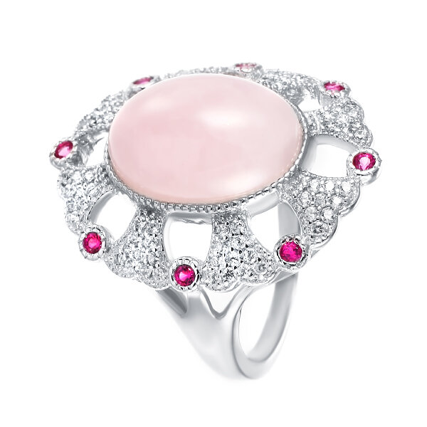 Кольцо, серебро, 925 проба, фианит, кварц