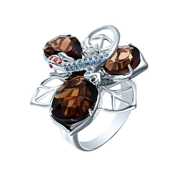 Кольцо, серебро, 925 проба, раухтопаз
