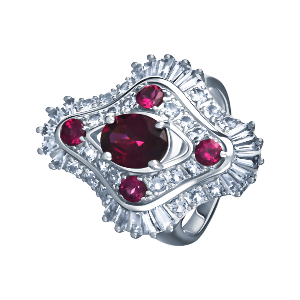 Кольцо, серебро, 925 проба, топаз, родолит