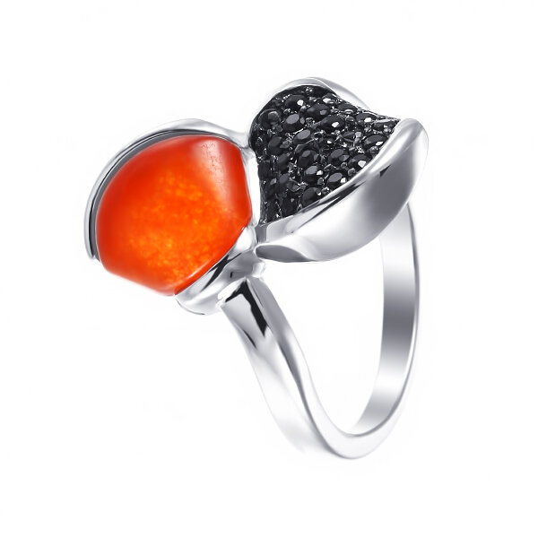 Кольцо, серебро, 925 проба, агат, фианит
