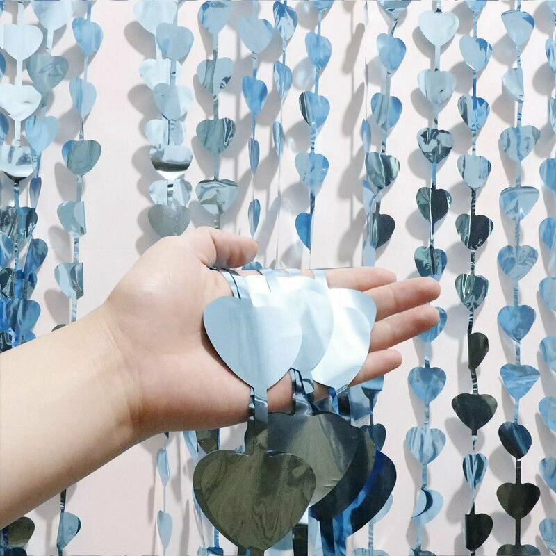 Занавес фольгированный Сердца серебряные 100х200 см