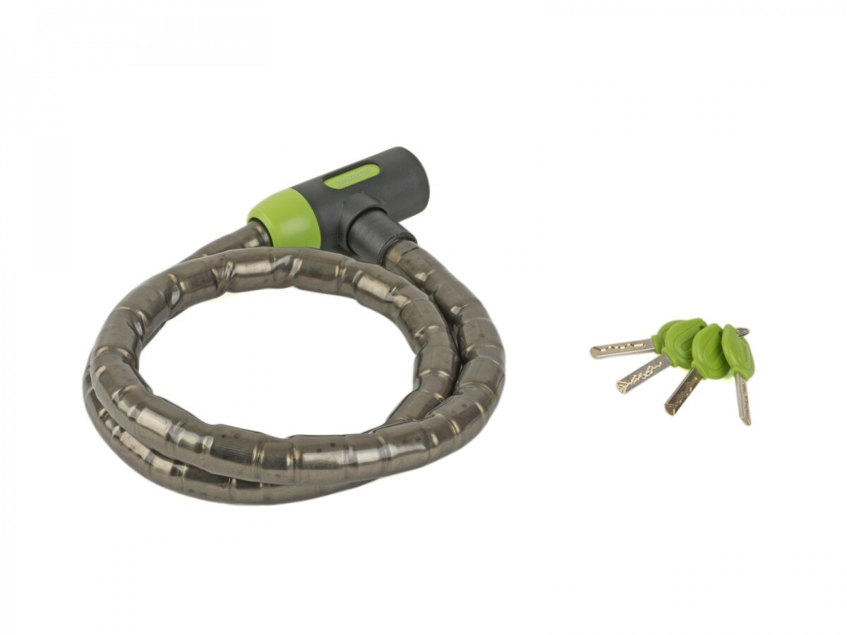 Велозамок AUTHOR ACL-90. 22х1200мм. Трос со стальной защитой. На ключе. Цвет: Серо-зеленый