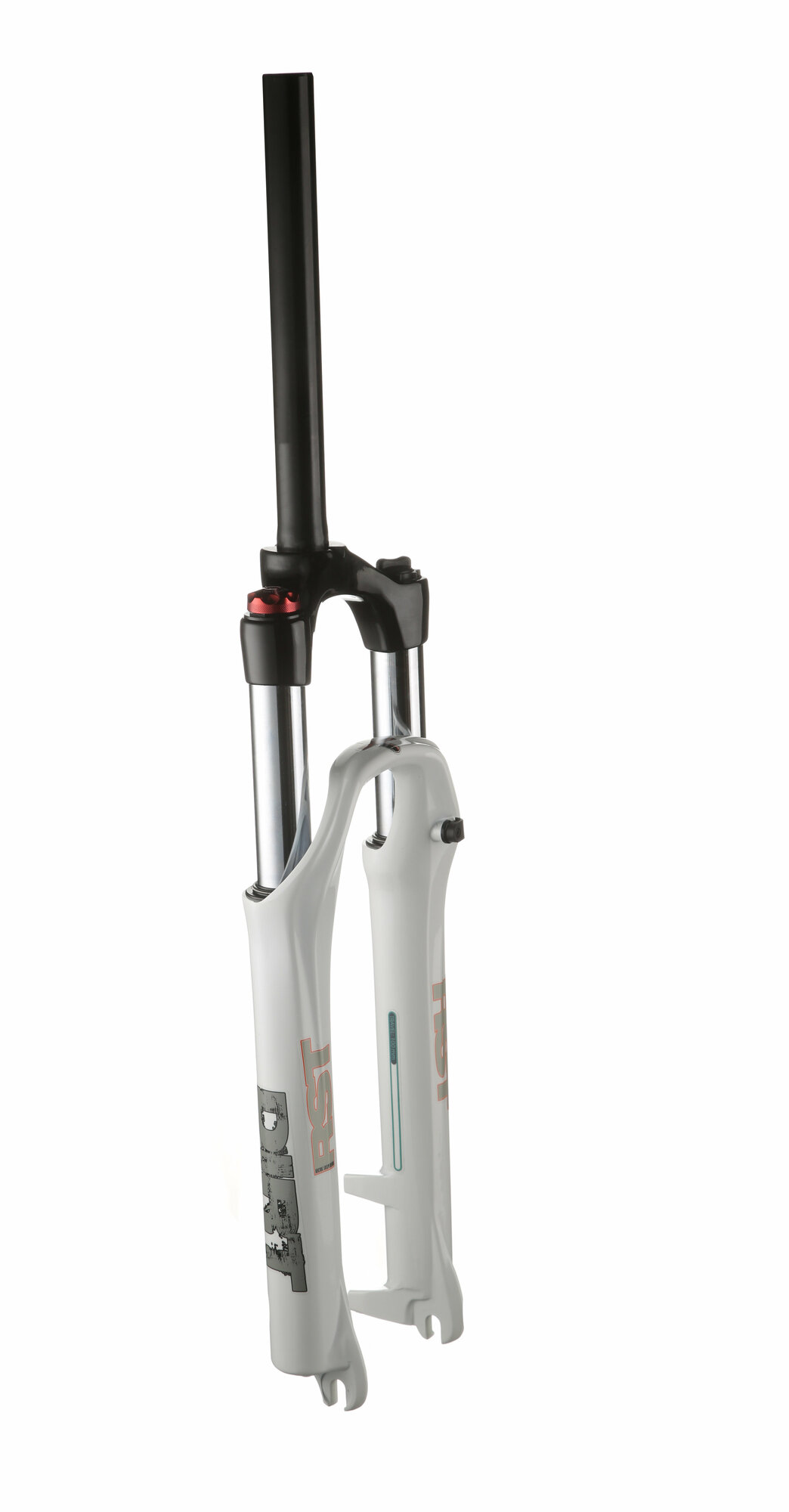 Вилка амортизационная велосипедная 26"х28,6 пружинно-масляная, гидравлическая регулировка отскока 100мм, для дискового тормоза, белая RST DIRT RA
