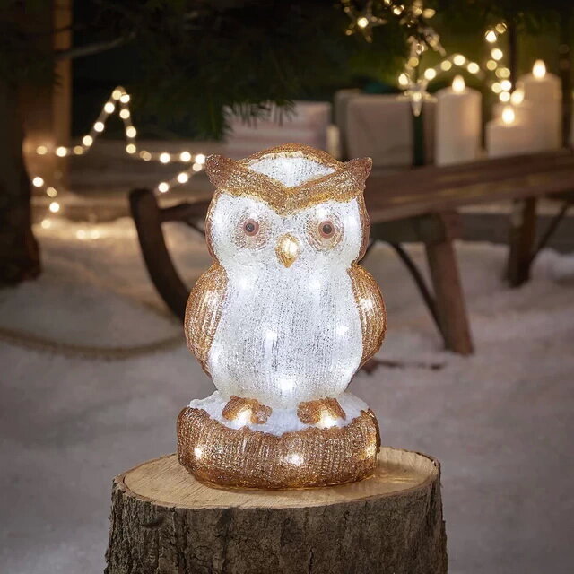 Светодиодная фигура Сова Фома - Felicity Forest 24 см, 30 холодных белых LED ламп, на батарейках, IP44, Kaemingk, 491314