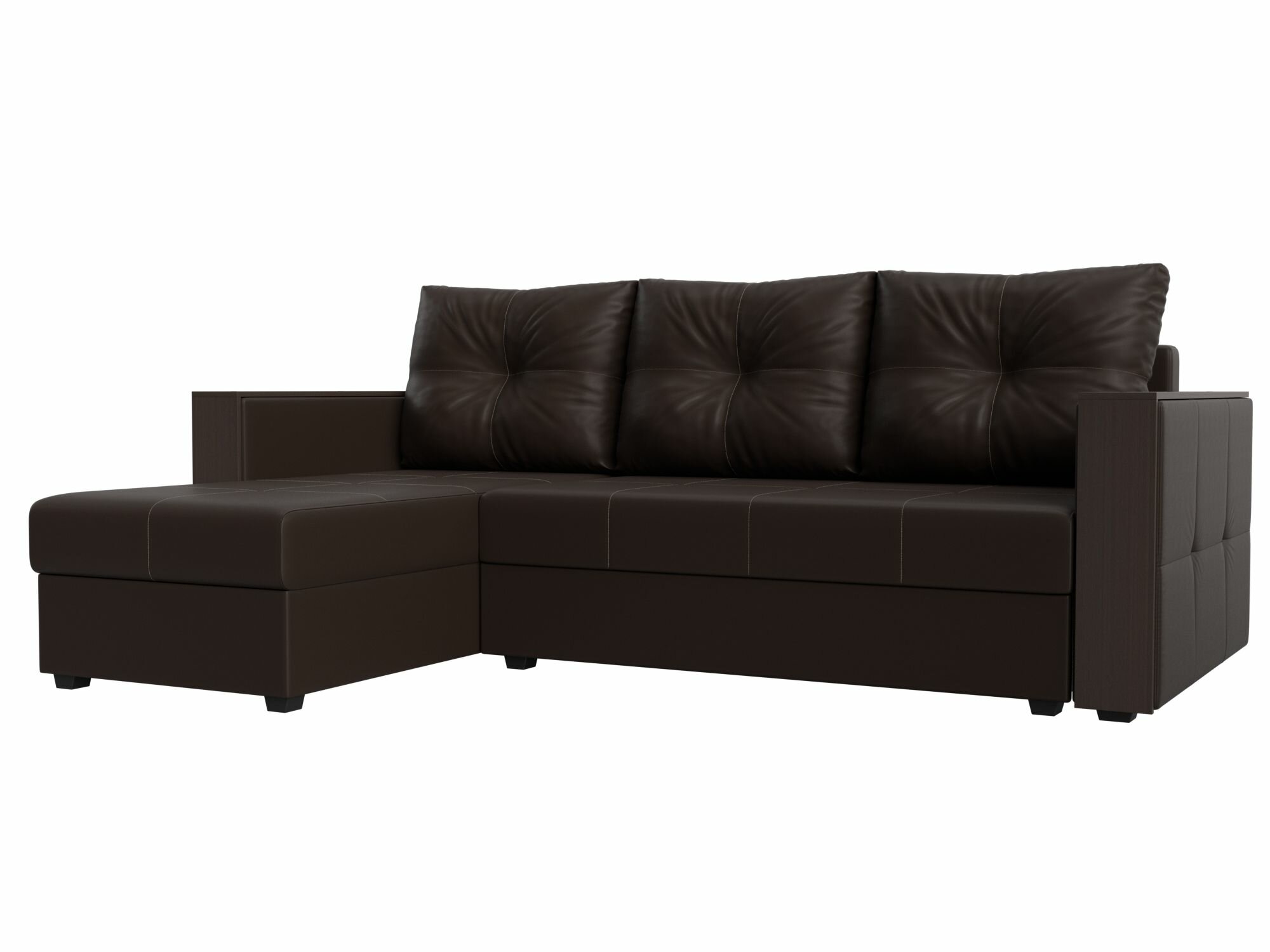 Диван угловой Валенсия Лайт левый угол, экокожа, механизм еврокнижка, коричневый, 230x140x85см. Хит Диванов