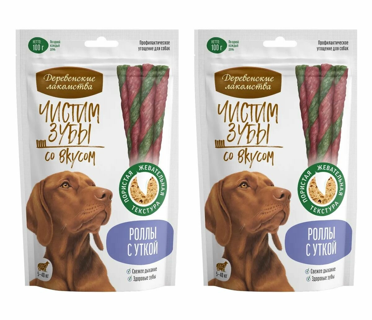 Деревенские лакомства Лакомство для собак Чистим зубы, Роллы с уткой, 100 гр, 2 штуки