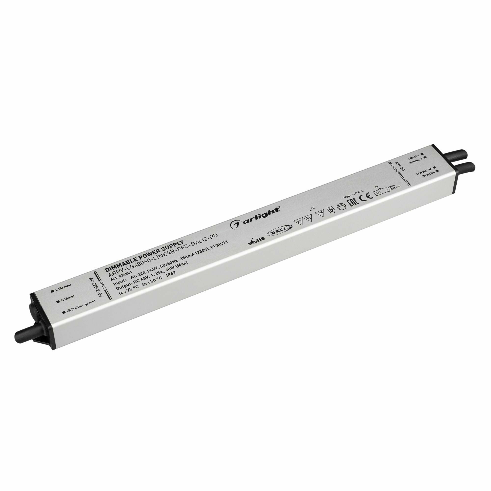 Блок питания для светодиодной ленты Arlight ARPV-LG48060-LINEAR-PFC-DALI2-PD (48V, 1.25A, 60W)