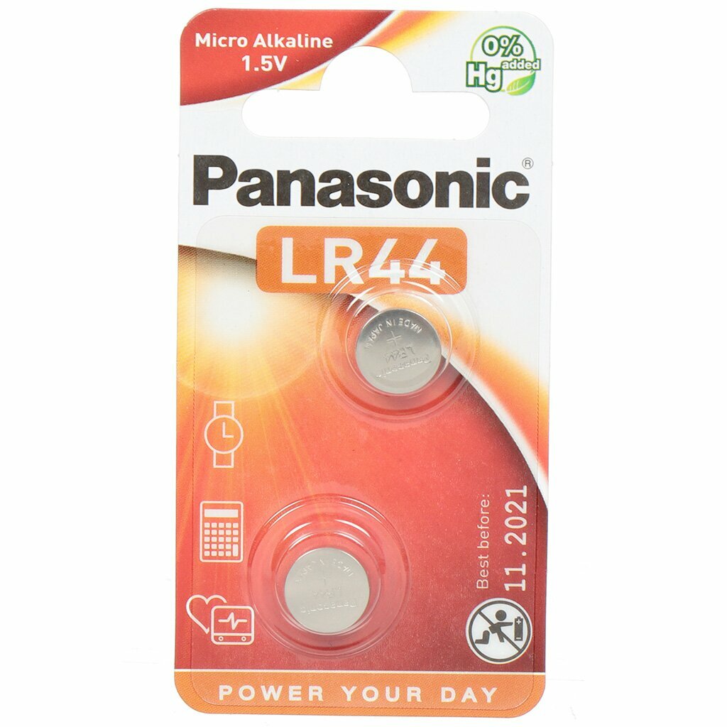 Батарейка Panasonic, LR44 (357A, G13), щелочная, 1.5 В, блистер, 2 шт, 7478