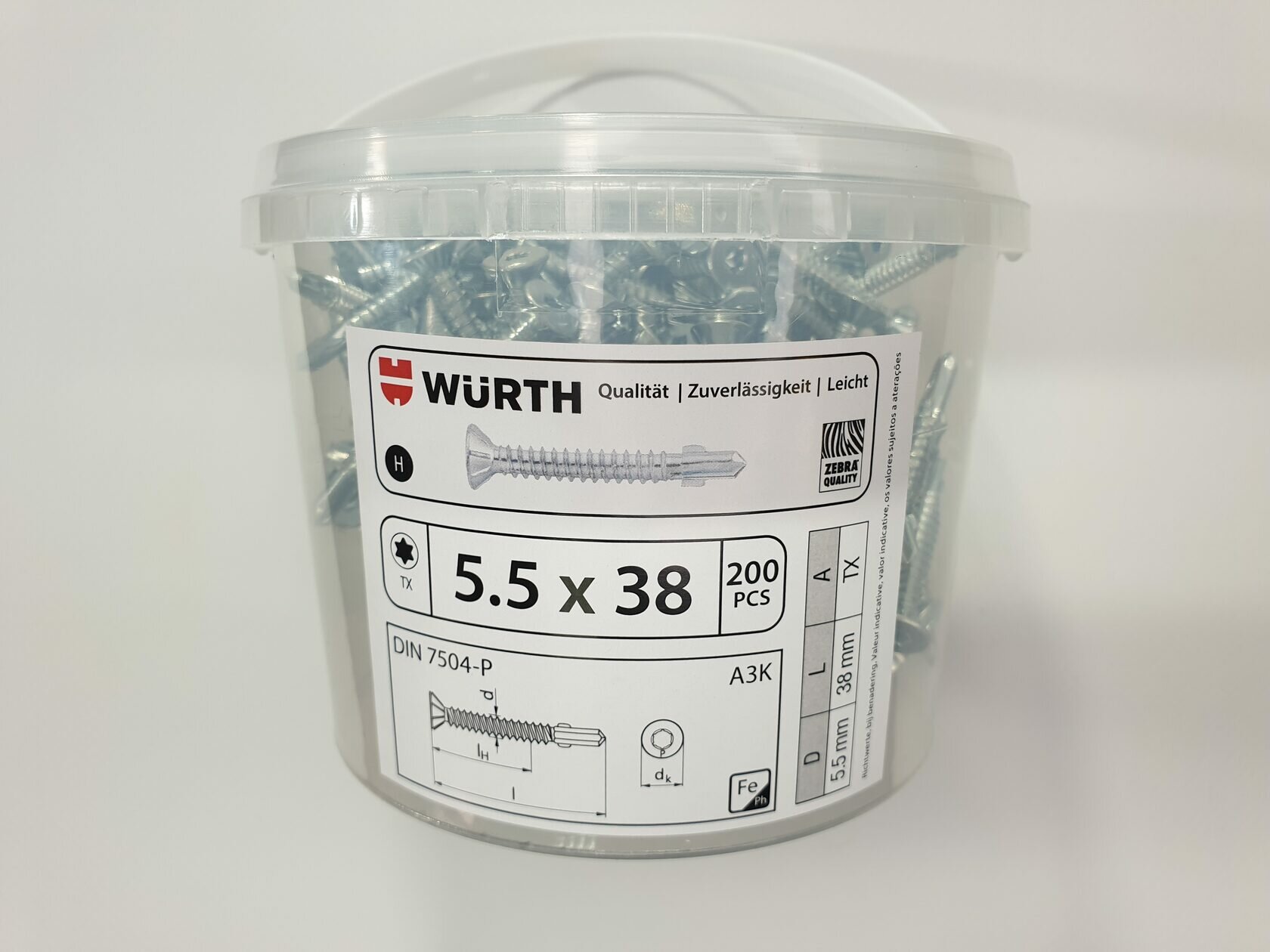 Саморез по металлу DIN 7504-P 5.5x38 (200 pcs ) WURTH, Германия