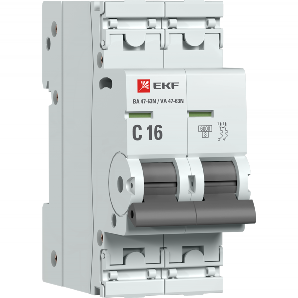 EKF Автоматический выключатель 2P 16А (C) 6кА ВА 47-63N PROxima