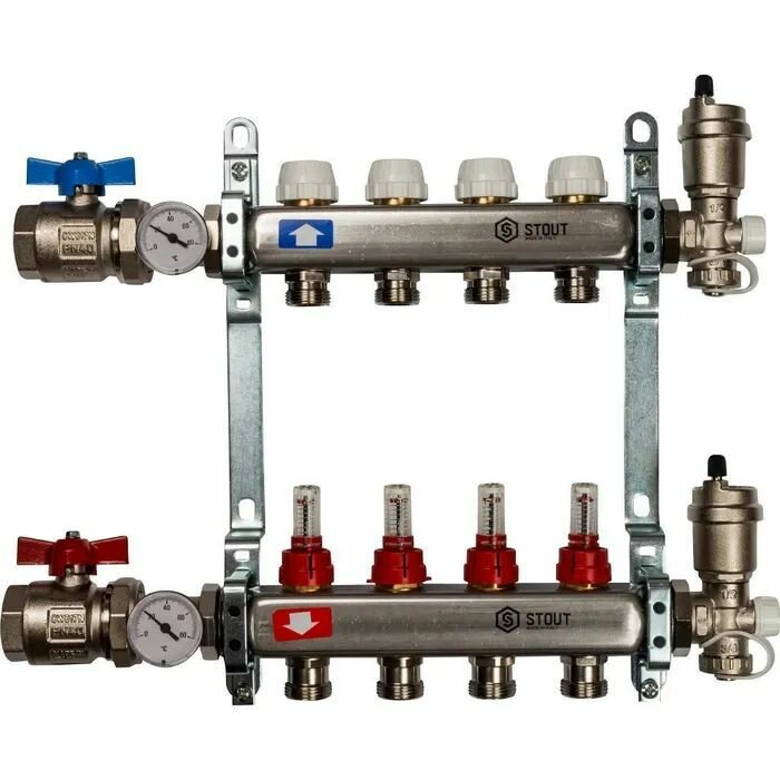 Коллектор в сборе с расходомерами STOUT 4 вых.