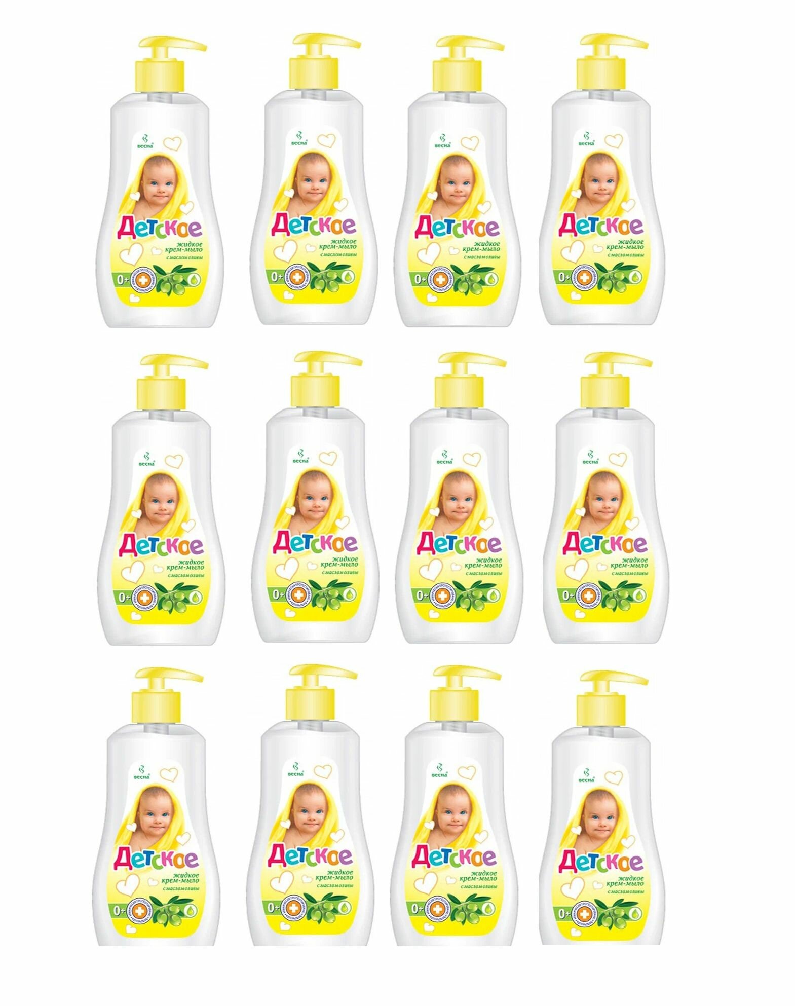 Весна Жидкое Мыло Детское с маслом Оливы, флакон с диспенсером, 280гр, 12 уп