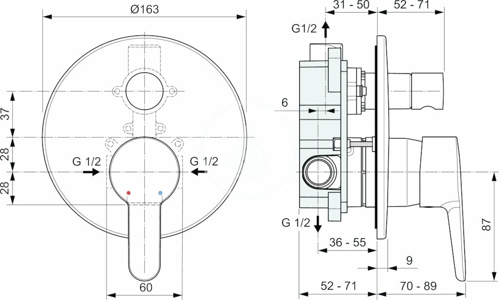Смеситель Ideal Standard Sesia A6945AA для ванны с душем с внутренней частью