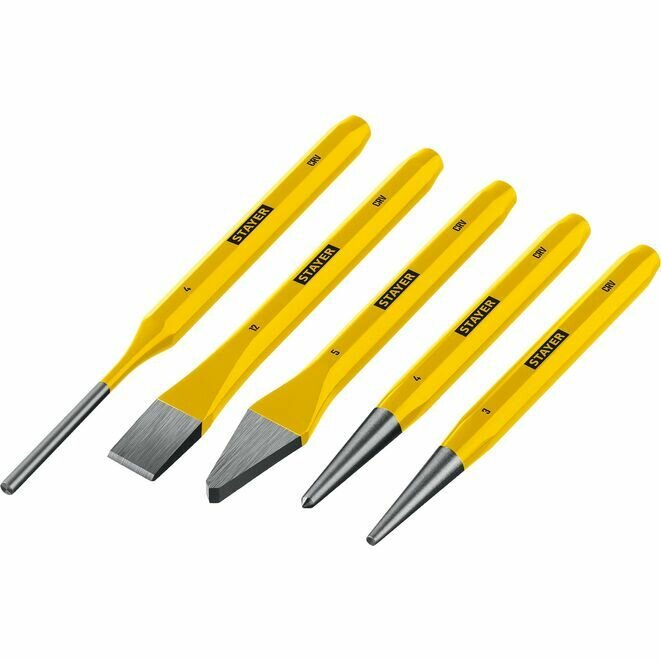 Набор зубил и кернеров в пластиковом держателе STAYER HERCULES, 5 предметов