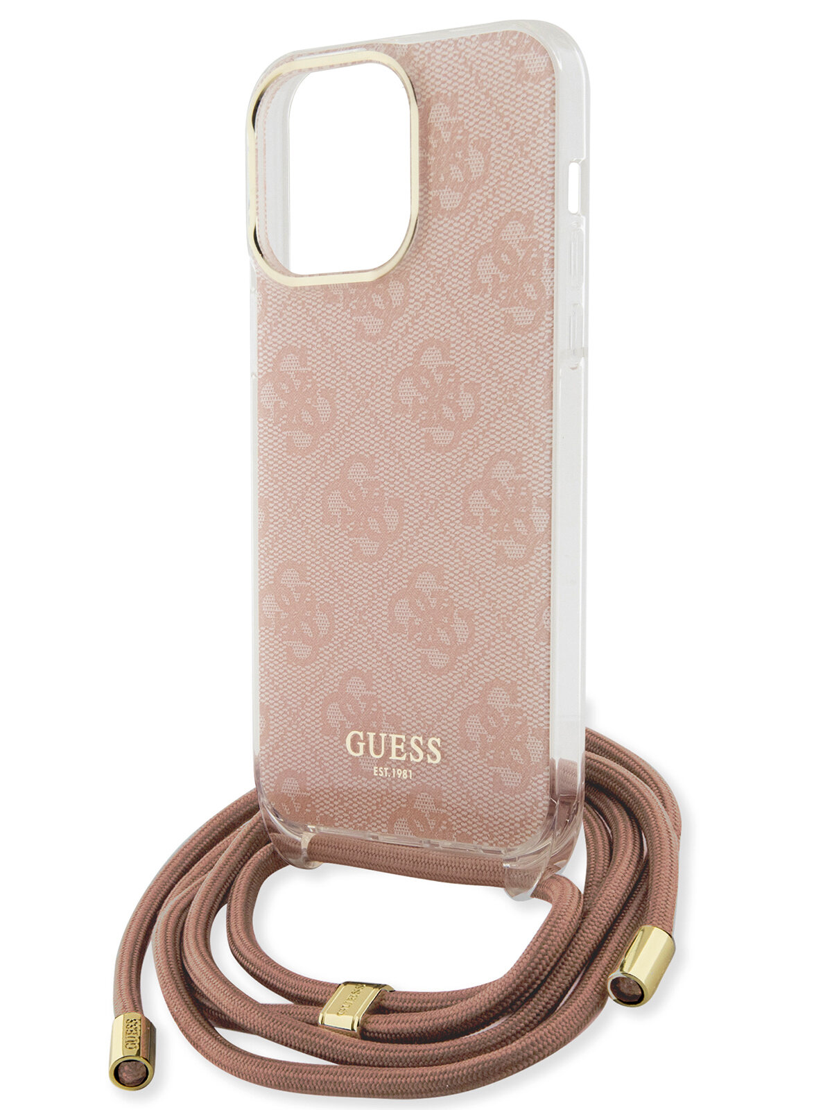 Guess для iPhone 15 Pro чехол Crossbody PC/TPU 4G Hard + Nylon cord Pink