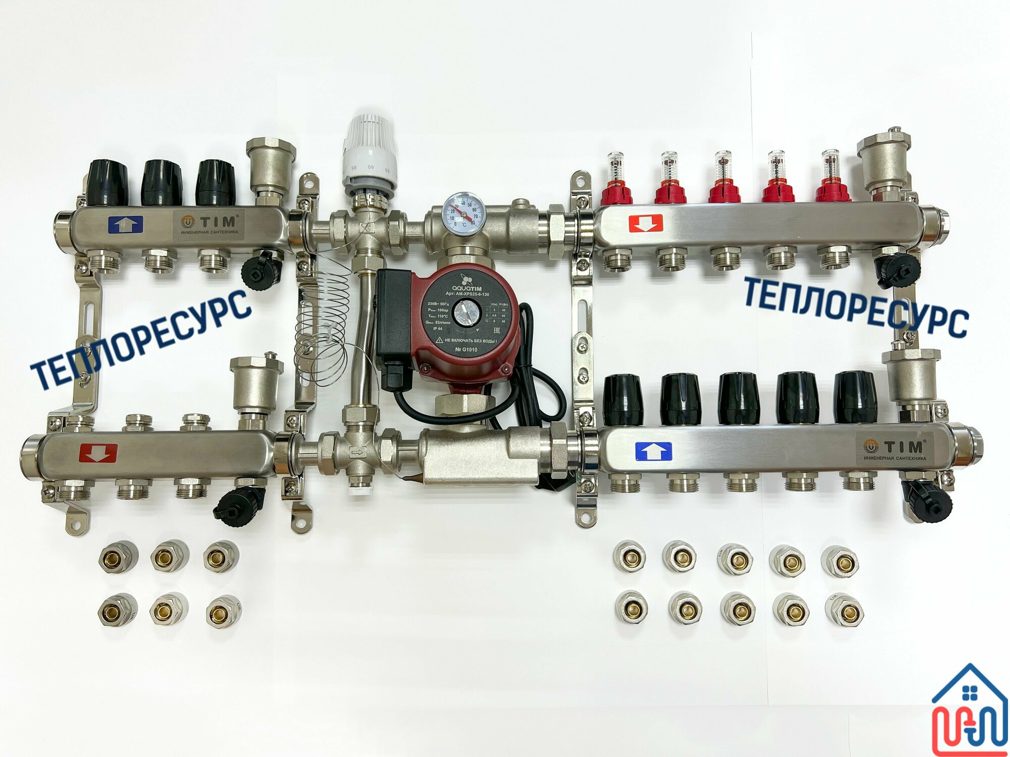 Комплект для подключения тёплого водяного пола на 5 выхода и радиаторов отопления 3 шт