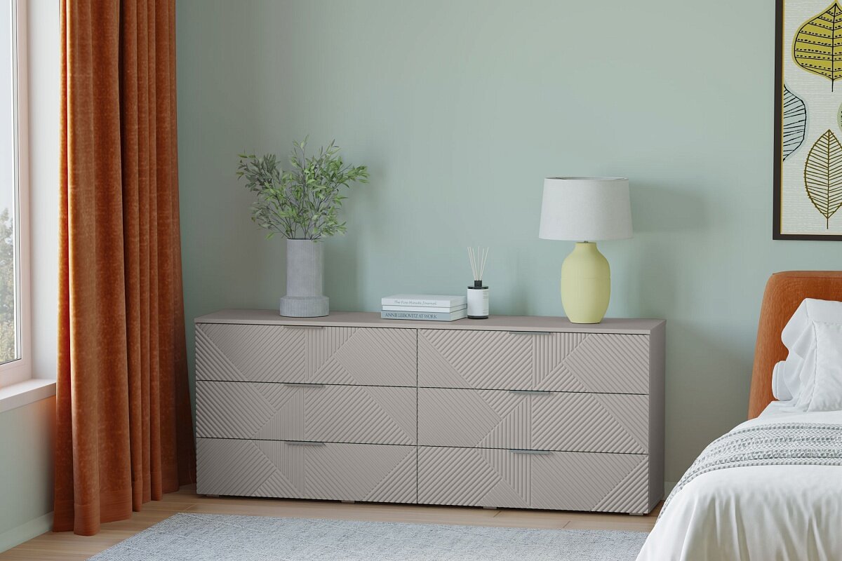 Комод МебельЛэнд24 Салерно NEW 6 Кашемир 182x42x72 бежевый с 6 ящиками