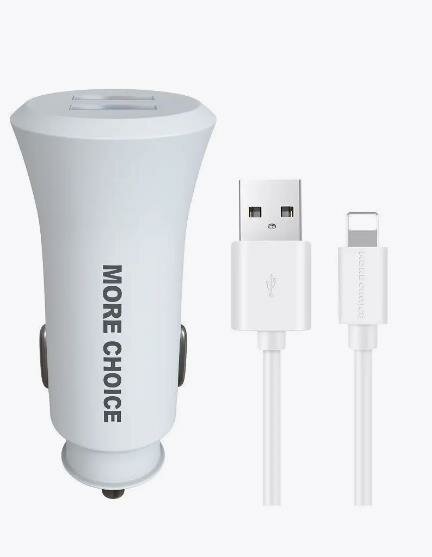 Автомобильное зарядное устройство MORE CHOICE AC23i 2USB 2.4A для Apple 8-pin White