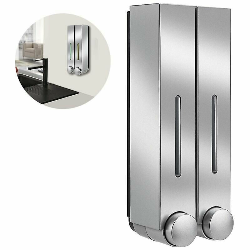 Комплект из 2 шт настенный диспенсер дозатор механический для жидкого мыла, моющего средства серебро 420 мл