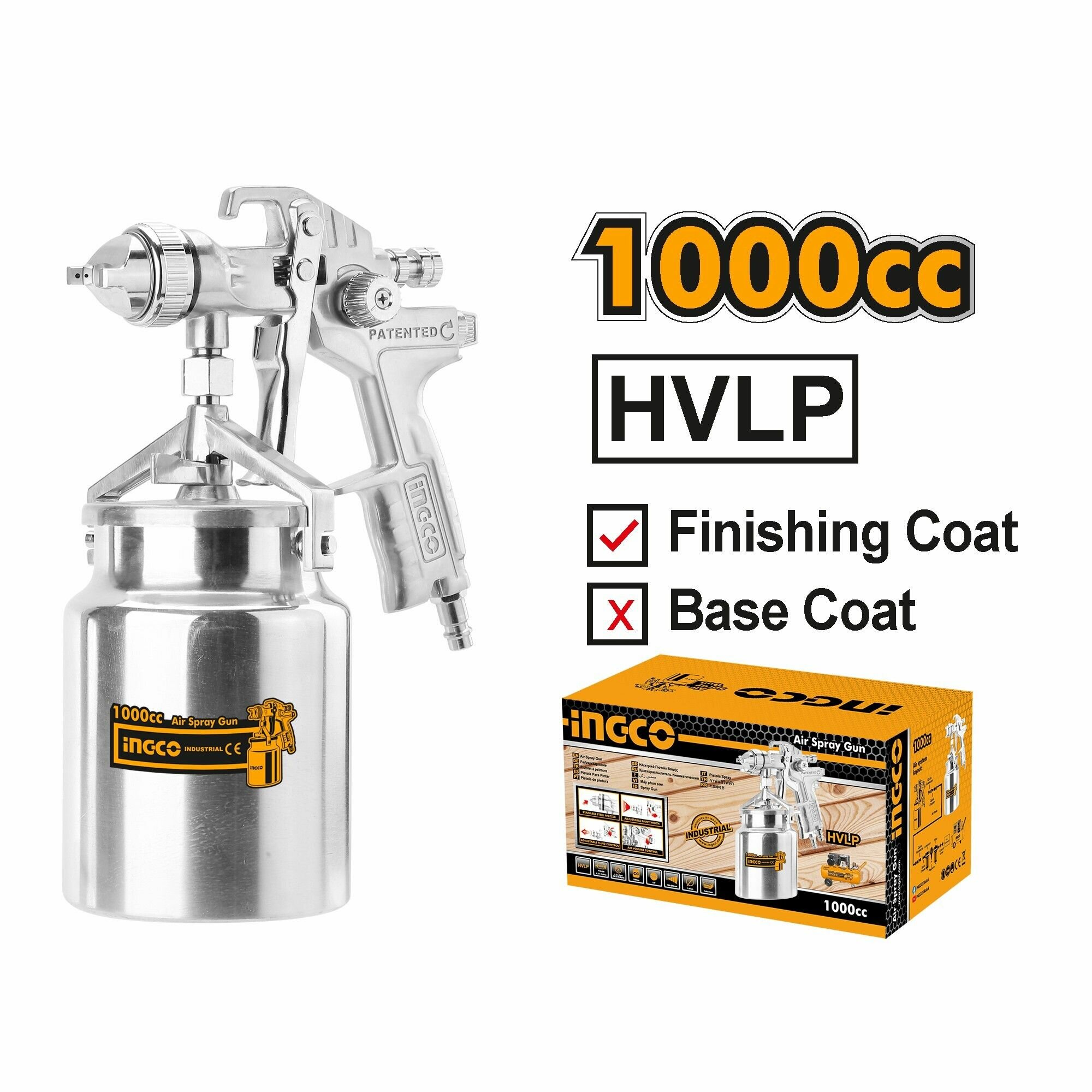 Краскопульт пневматический INGCO ASG2101, нижнее расположение бачка, 1,4 мм