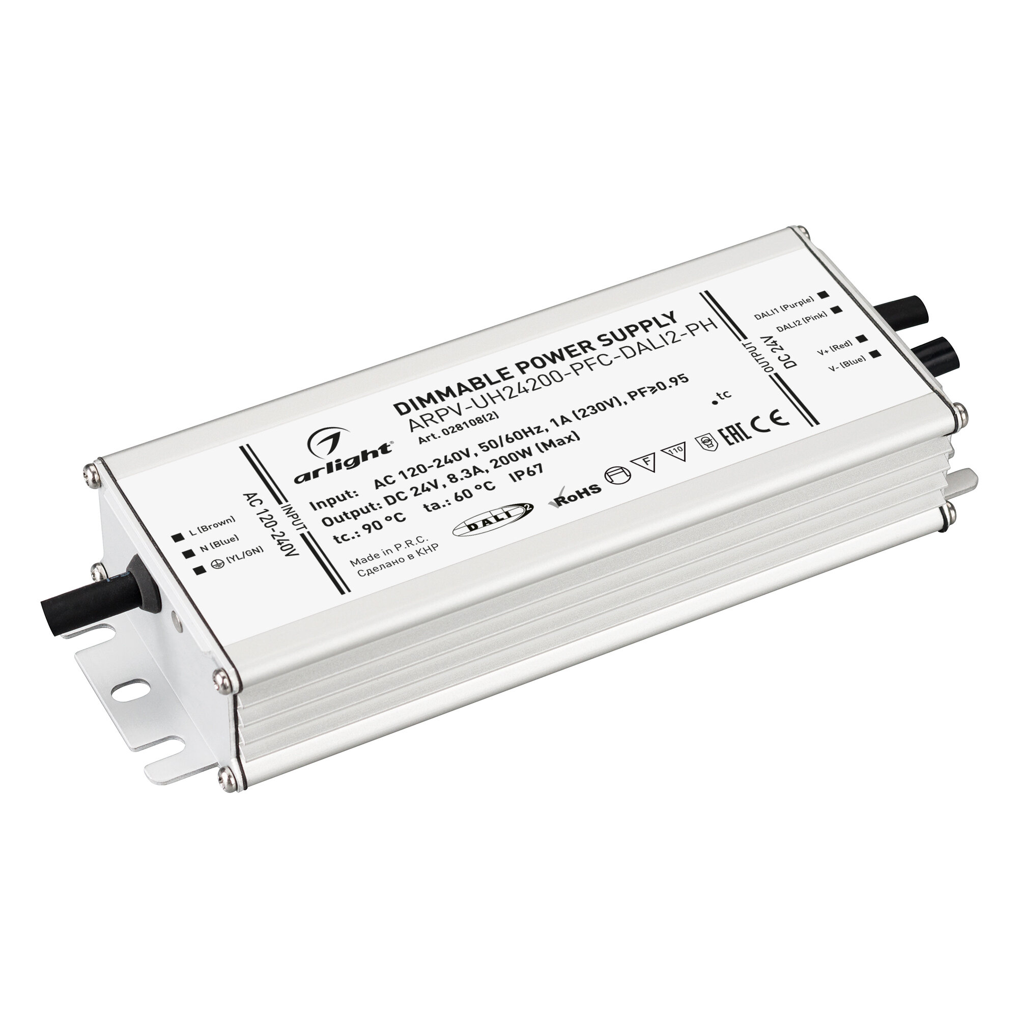 Диммируемый источник напряжения Arlight Блок питания ARPV-UH24200-PFC-DALI2-PH (24V, 8.3A, 200W) (Arlight, IP67 Металл, 7 лет)