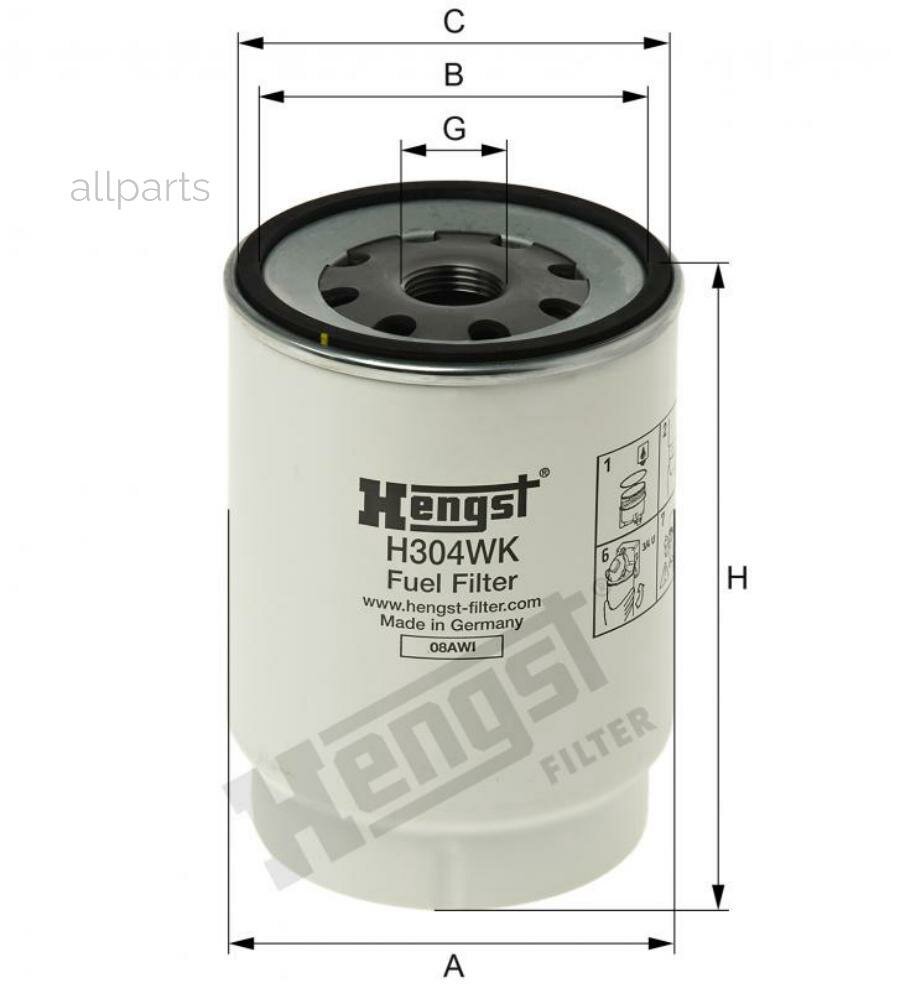 HENGST FILTER H304WK Hengst Фильтр топливный (PL 270 x), H304WK