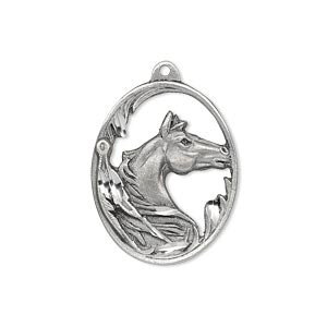 Подвеска, 25х20мм, медальон с лошадкой, базовый материал - цинковый сплав, под античное серебро, 1 шт.