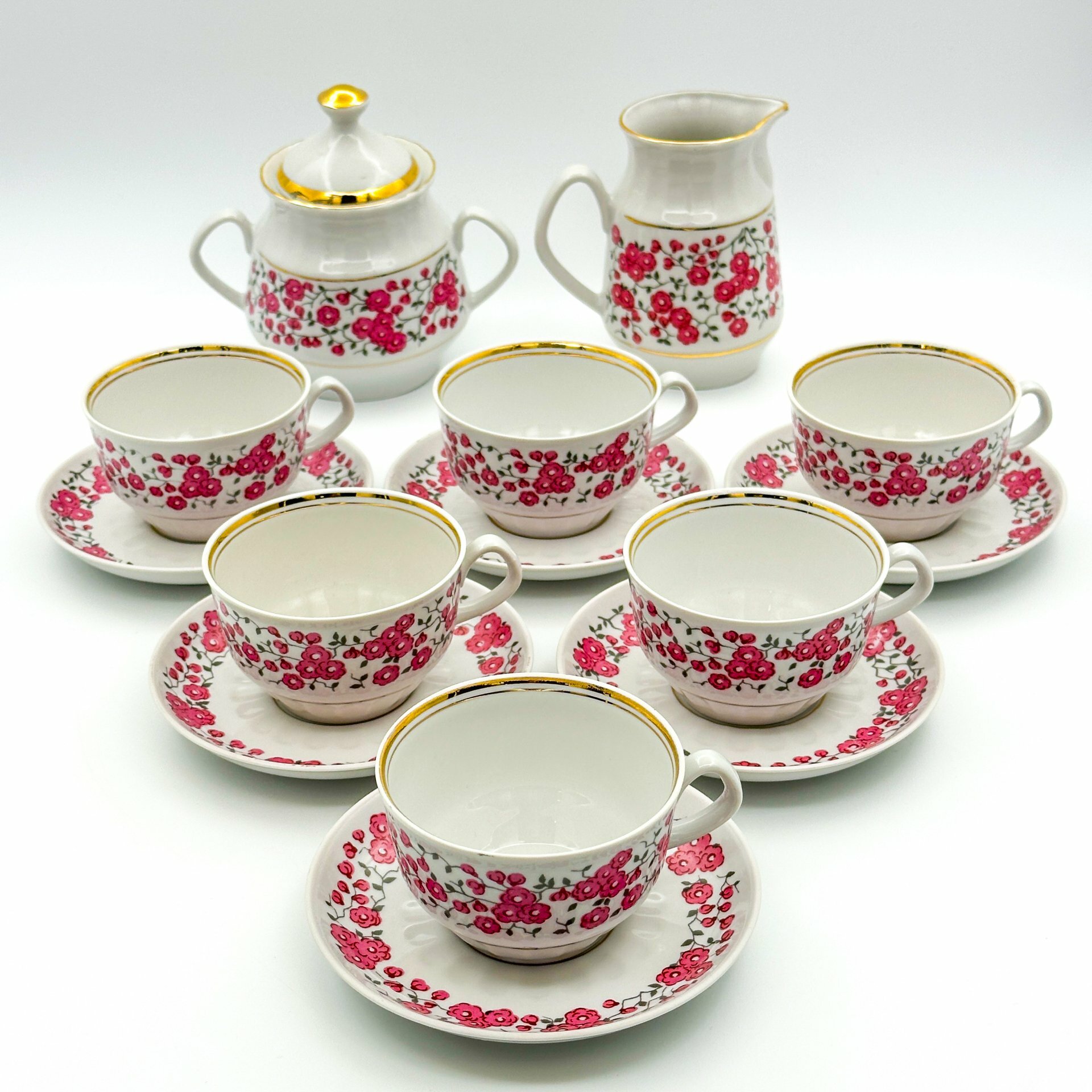 Сервиз кофейный "Мара" с цветочным декором на 6 персон (14 предметов)