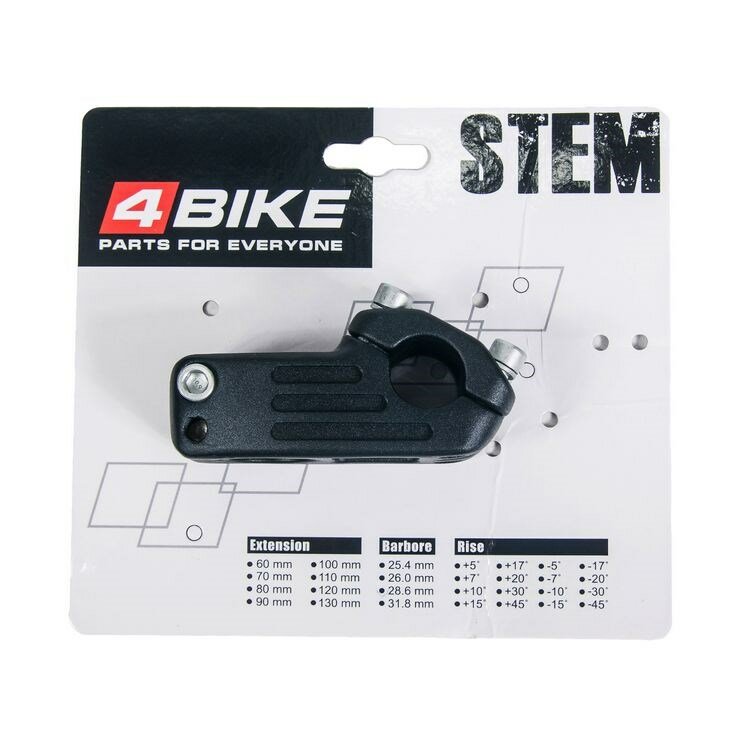 Вынос руля "4BIKE", алюминиевый, MX-628, L:48 D:22.2мм, FORKS CLAMP:28.6мм, индивидуальная упаковка, чёрный