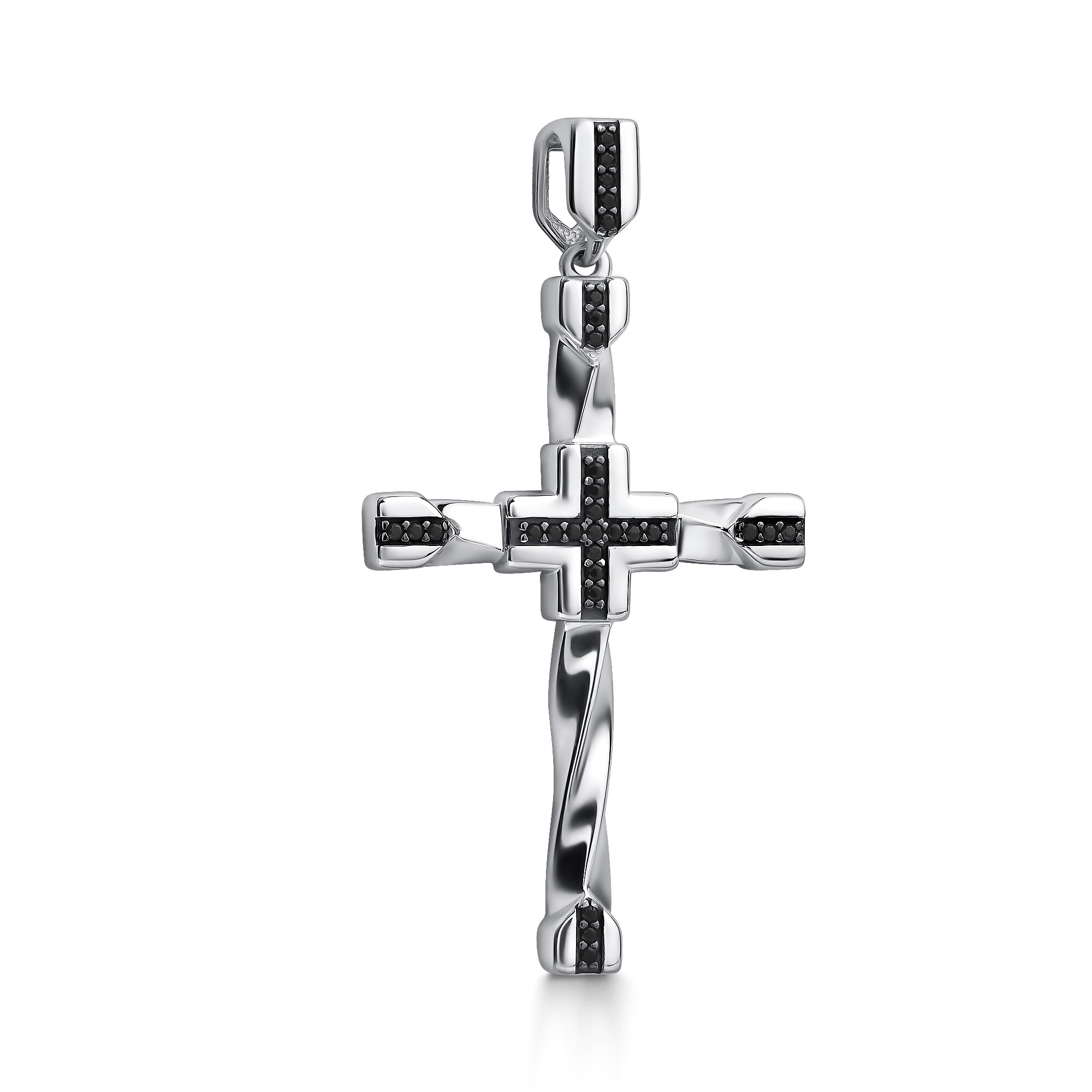 Крестик, серебро, 925 проба, родирование, фианит