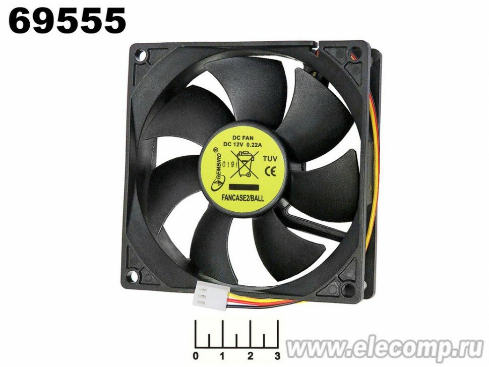 Вентилятор 12V 0.22A 92*92*25мм Fancase2/Ball (подшипник) (3pin)
