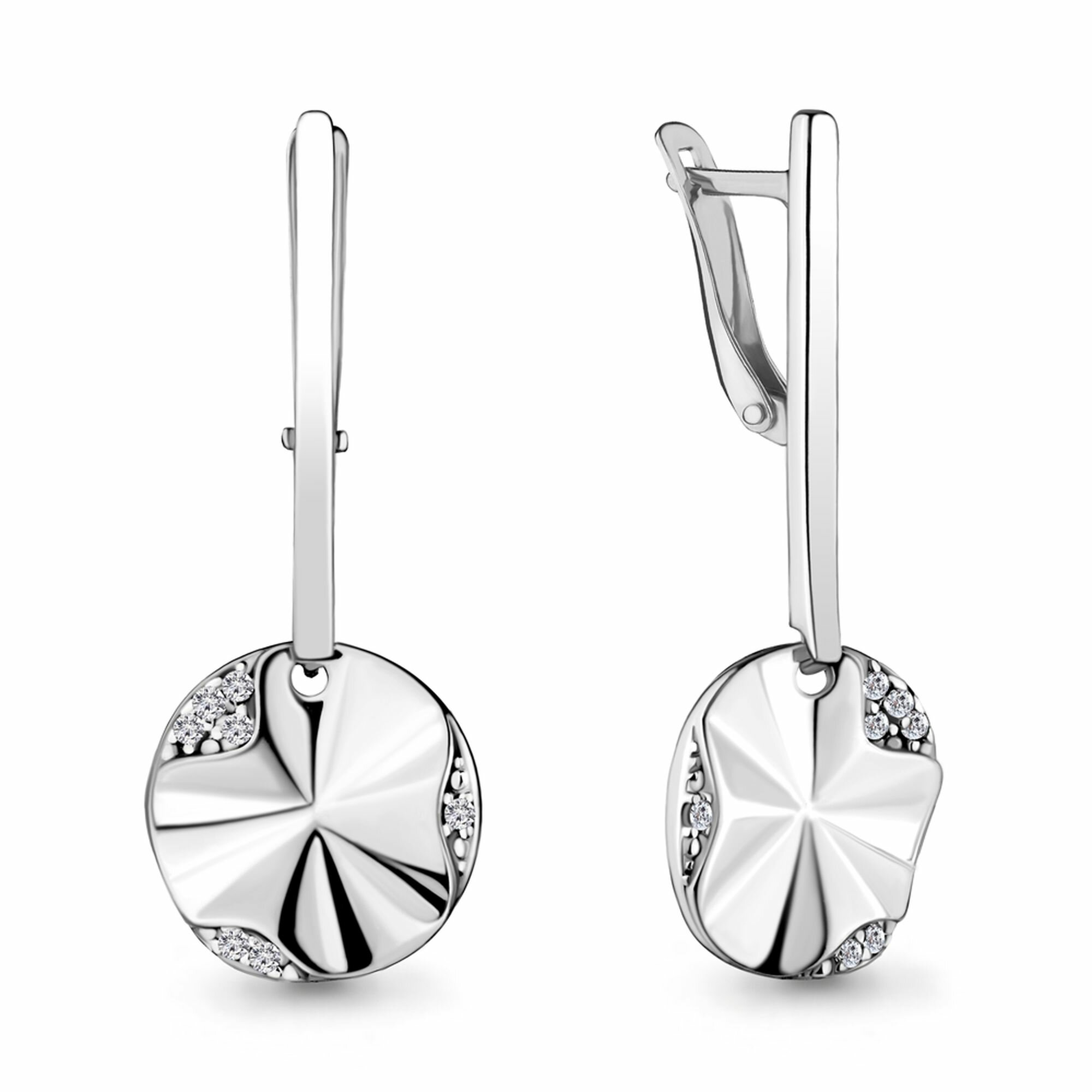 Серьги, серебро, 925 проба, родирование, фианит