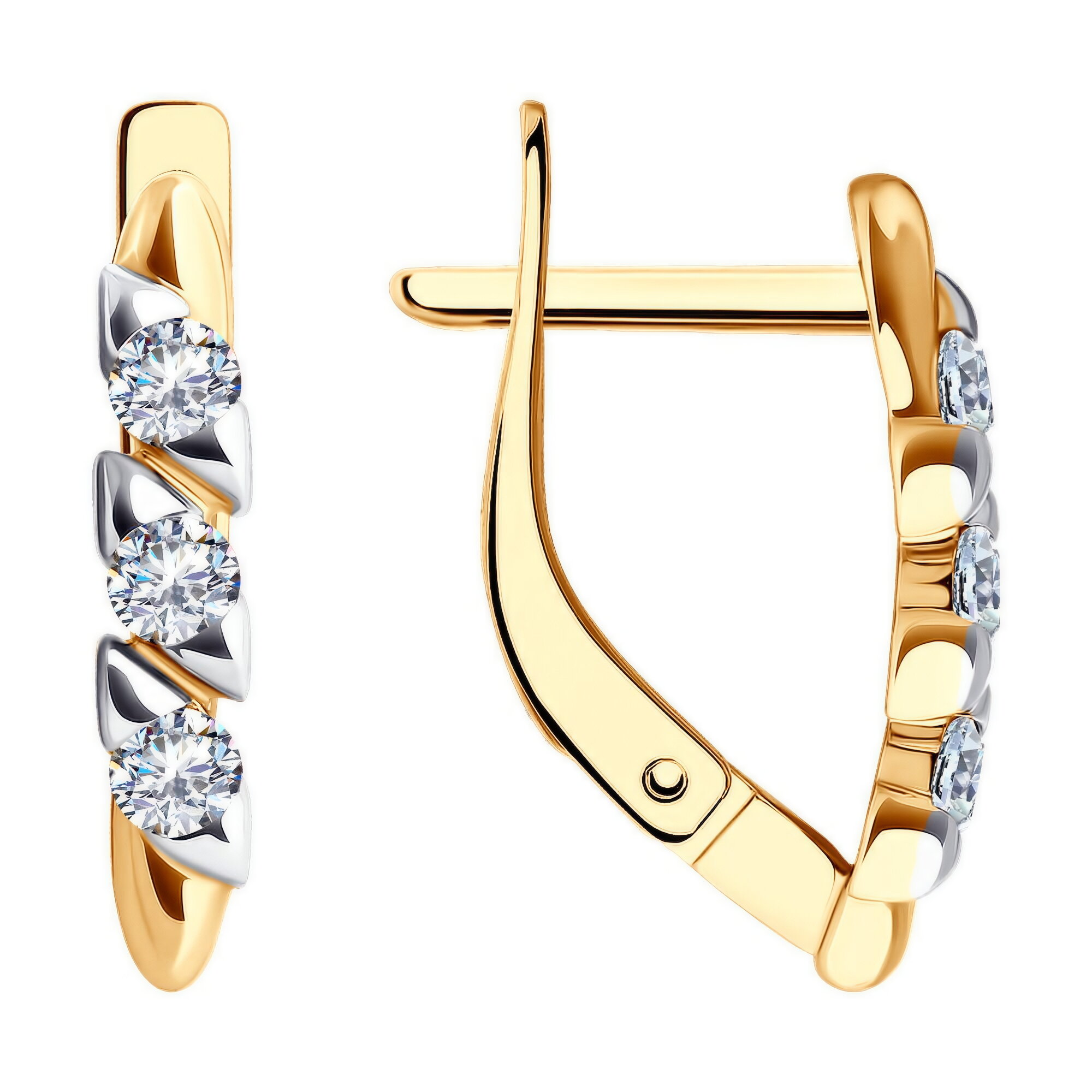 Серьги, красное золото, 585 проба, фианит