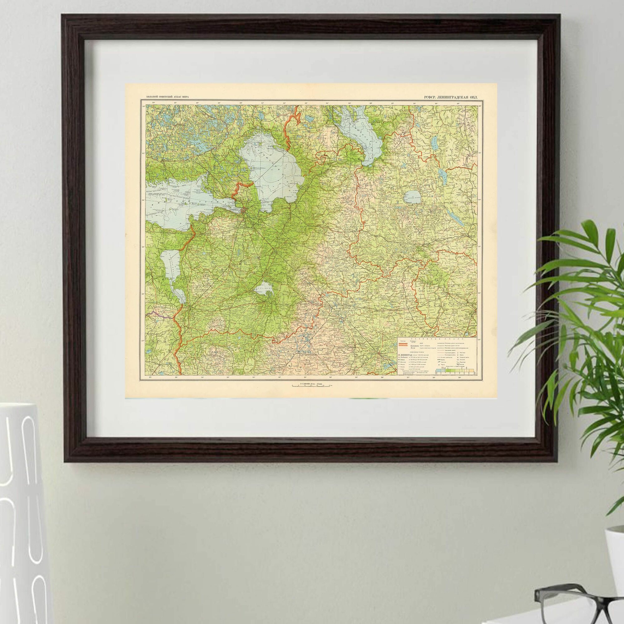 Карта Ленинградской области 1939 год, без рамы, размер 50 x 60 см