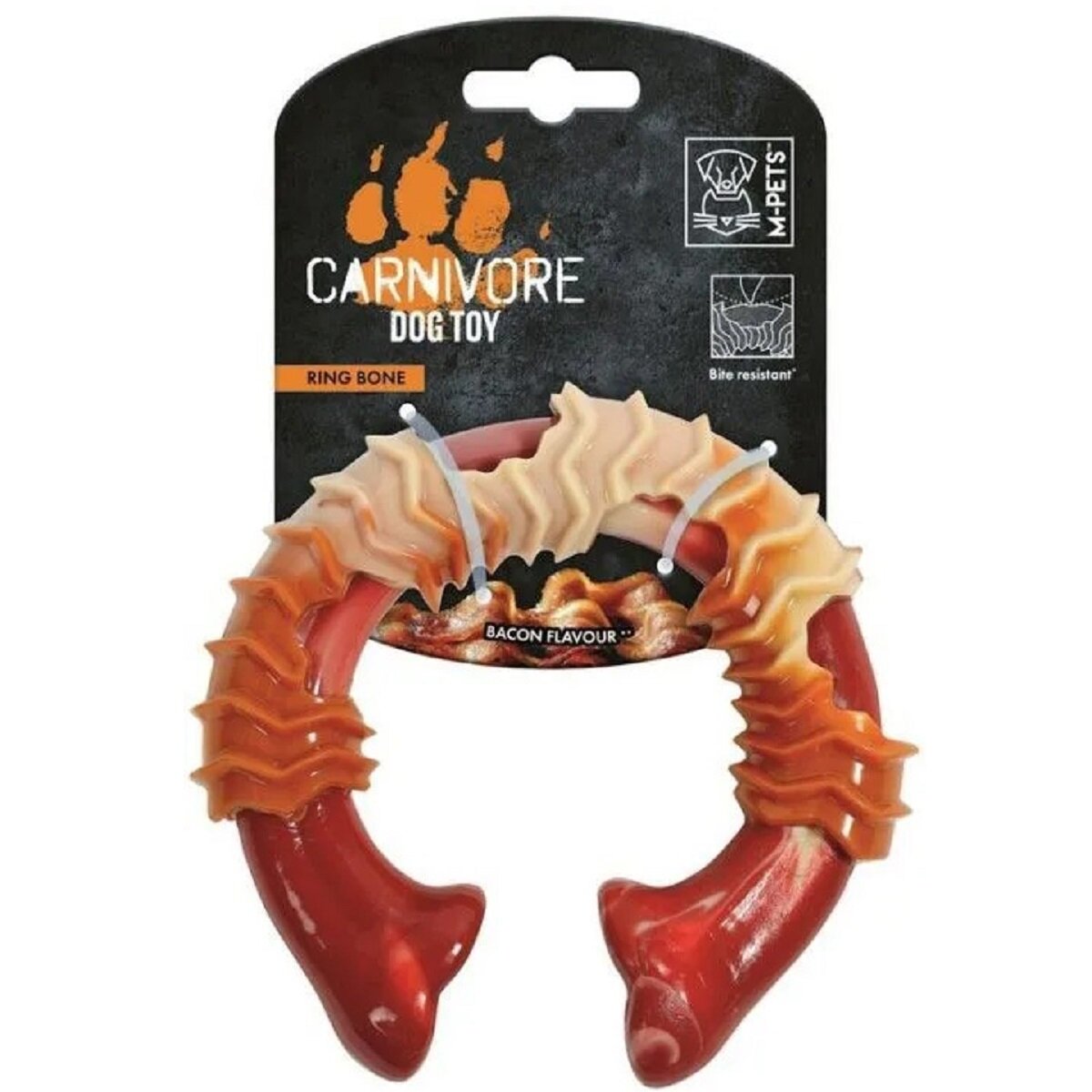 M-PETS Игрушка для собак Карнивор круглая кость, вкус бекона, красная 14x13.7x4.1 см