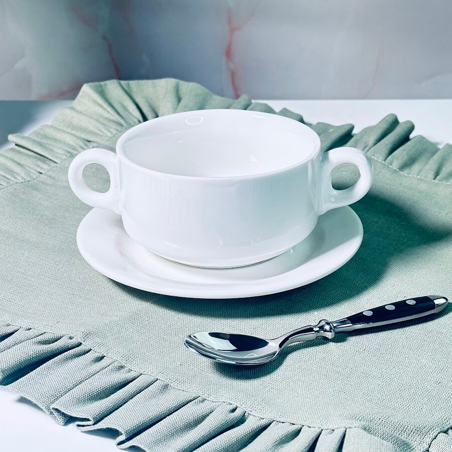 Бульонница с блюдцем Lenardi Bianco, фарфоровая, 400 мл