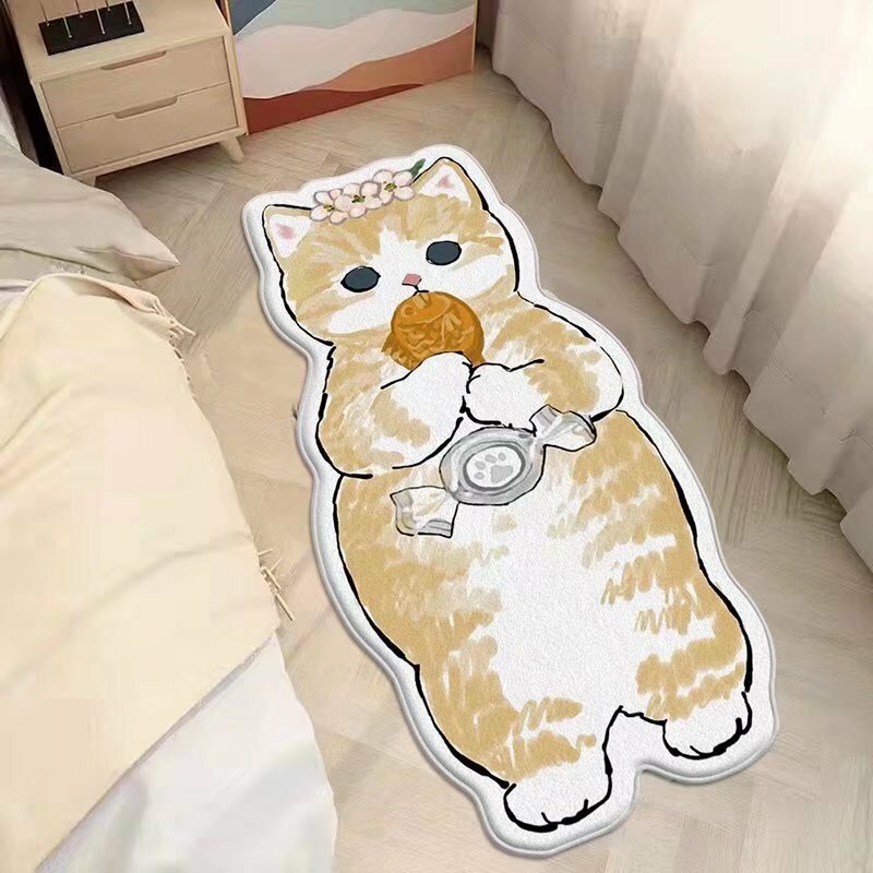 Мягкий коврик с котом, Искусственный кашемир, Для спальни и гостиной, 40x120 Машинная стирка