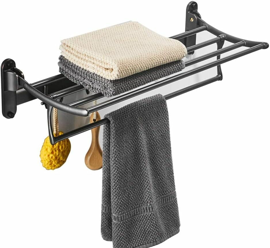 Складной полотенцесушитель для ванной комнаты, настенные многофункциональные аксессуары для ванной комнаты, двойная вешалка для полотенец (24 дюйма) -J