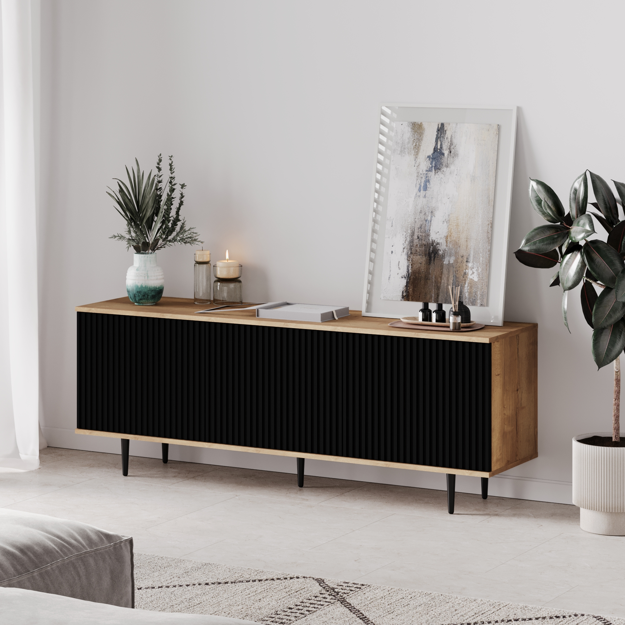 Тумба под телевизор на ножках "Бирмингем" V3, тумба ТВ напольная 163.4х40.7х60.6