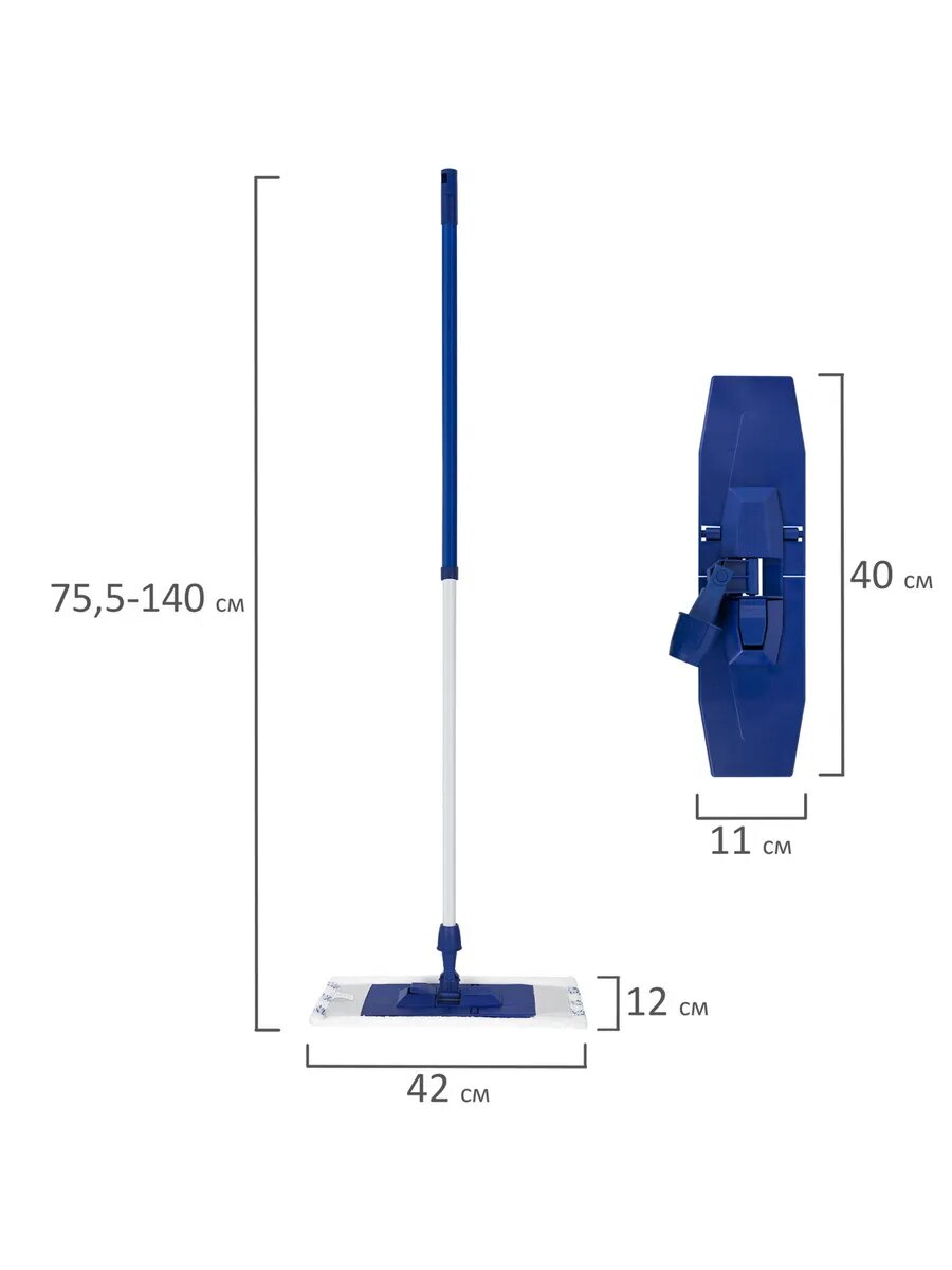 Швабра с флаундером 40 см, телескопический черенок 140 см, еврорезьба, МОП микрофибра (ТИП К)