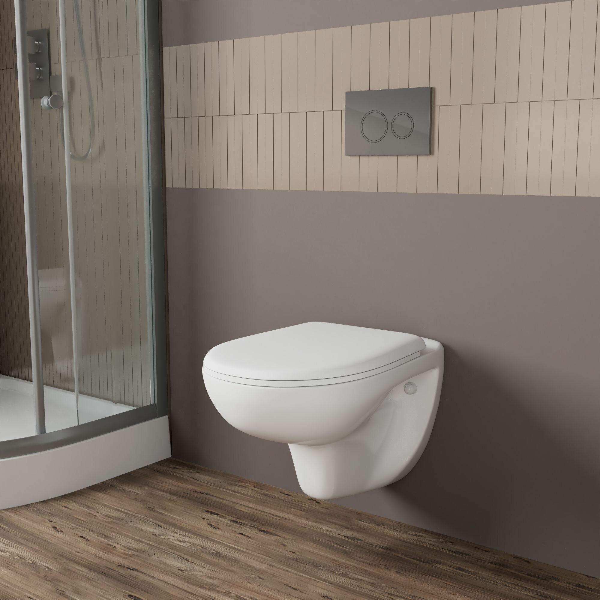 Комплект BAU 6 в 1: инсталляция BAU PRO для подвесного унитаза, унитаз подвесной безободковый Bau Novo, быстросъемное сиденье микролифт, круглая хромированная клавиша Aquanika