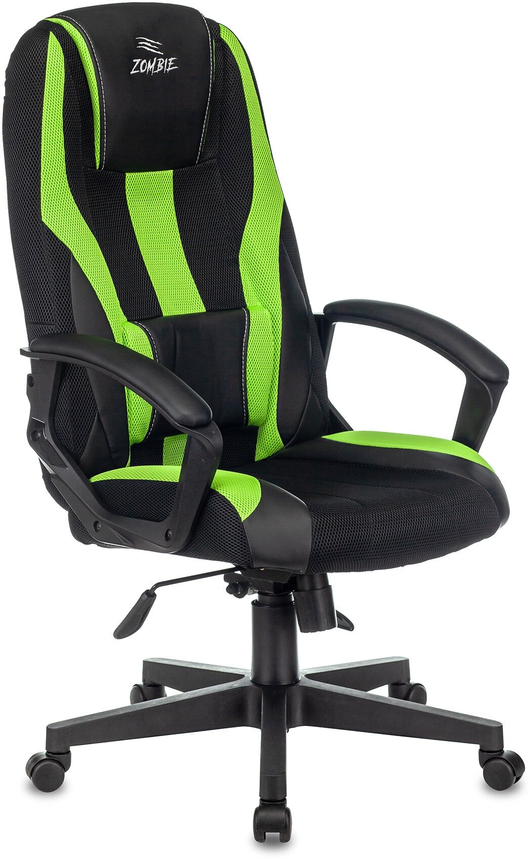 Кресло игровое Zombie 9, обивка: текстиль/эко. кожа, цвет: черный/салатовый