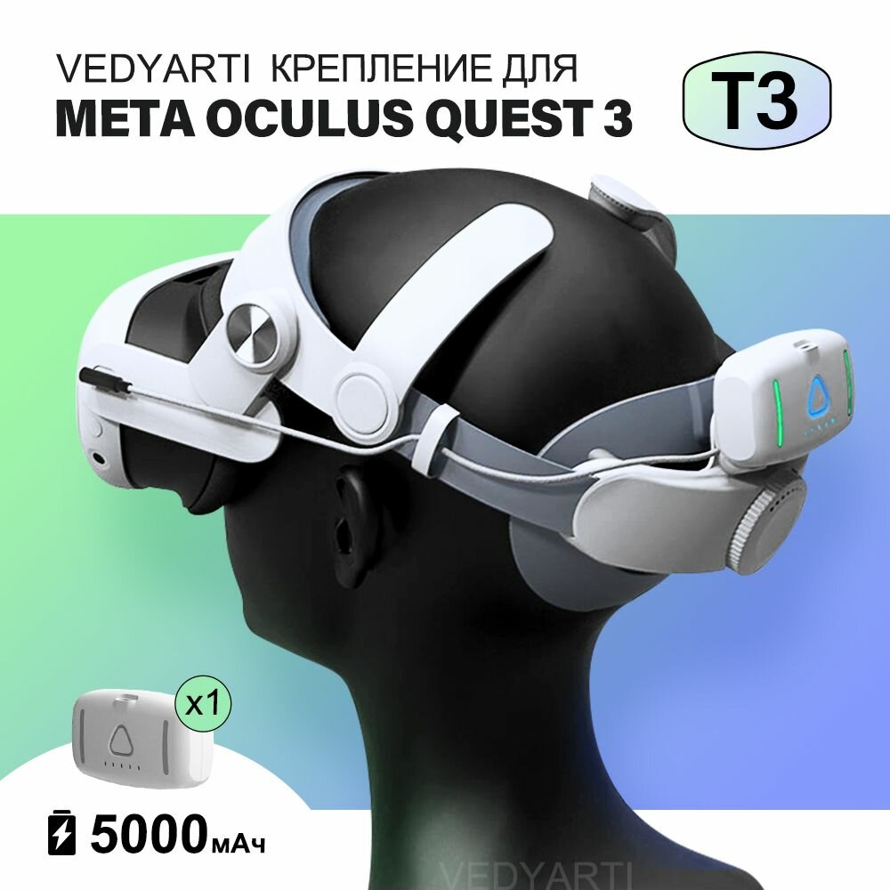 Крепление для Oculus Quest 3, аксессуар Oculus Quest 3 на голову: легкий и удобный Halo ремешок Батарея емкостью 5000 мАч
